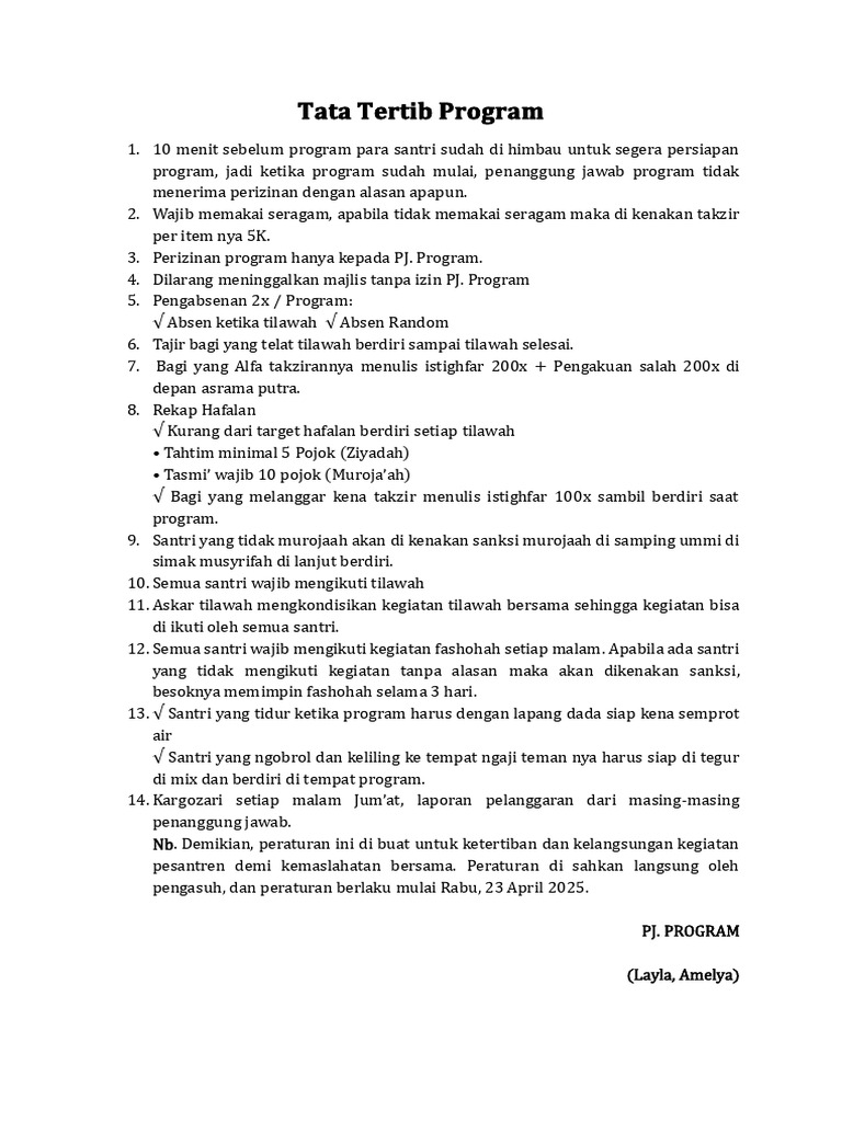 Tata Tertib Program | PDF