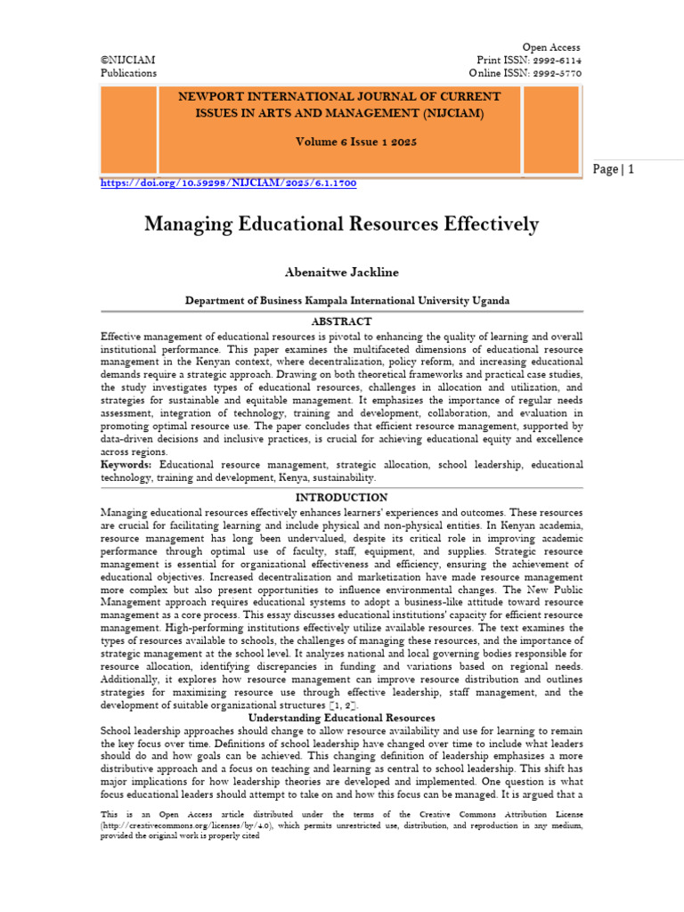Effective Management of Educational Resources | PDF | Educational ...