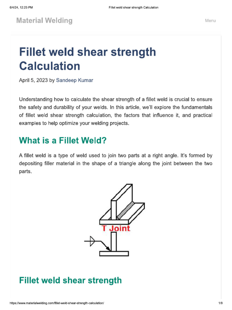 Weld Shear Strength Calculation | PDF