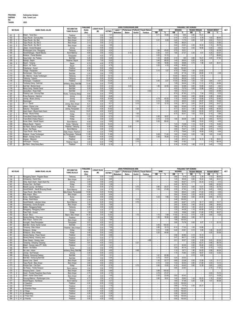 Data DD1 Jalan Kabupaten Tanah Laut | PDF