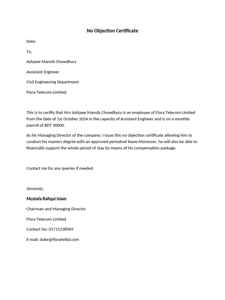 No Objection Certificate | PDF