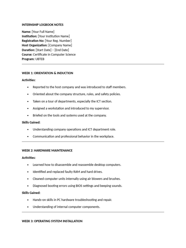 Internship Logbook: ICT Skills Development | PDF | World Wide Web ...