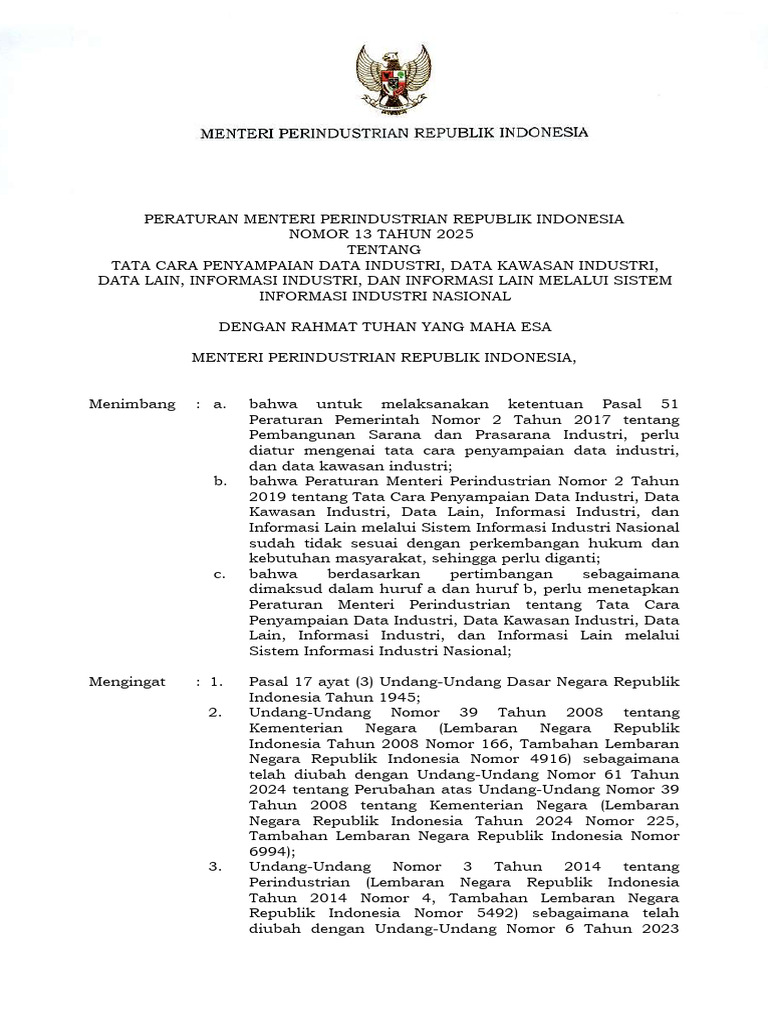 Permenperin No. 13 Tahun 2025 | PDF