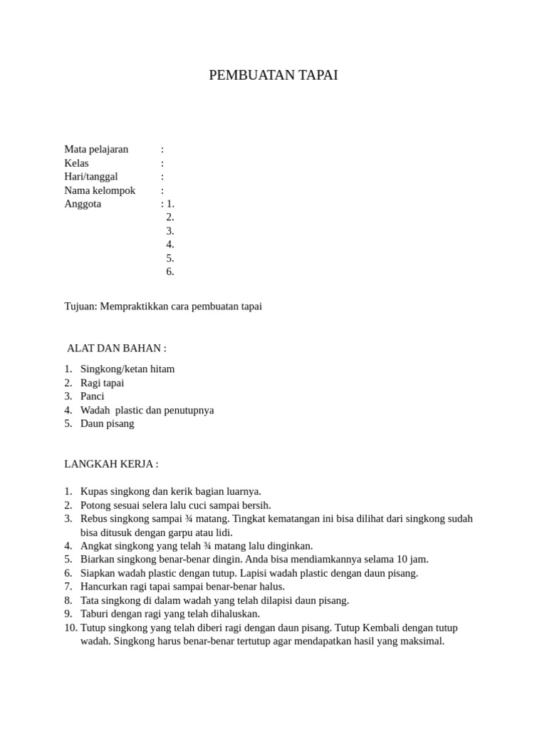 Cara Praktis Membuat Tapai Singkong | PDF