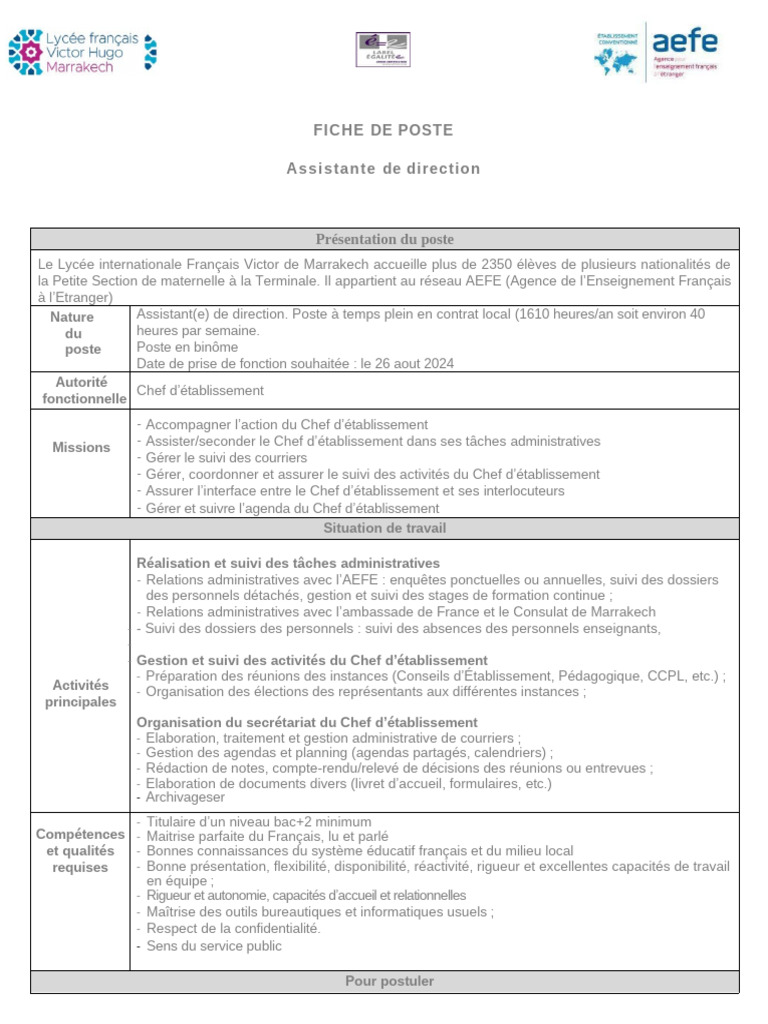 Fiche-De-Poste-Assistante-Direction 10 | PDF