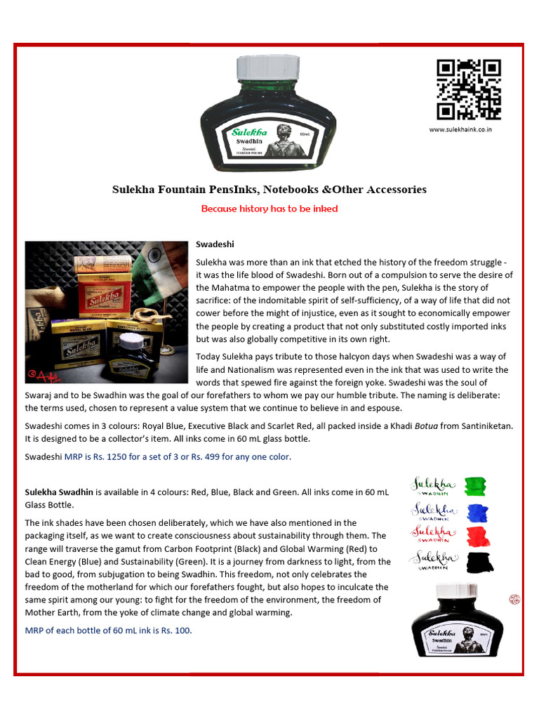 SULEKHA INKS 16 Ink Accessories Catalogue Including Pens August 2024 ...