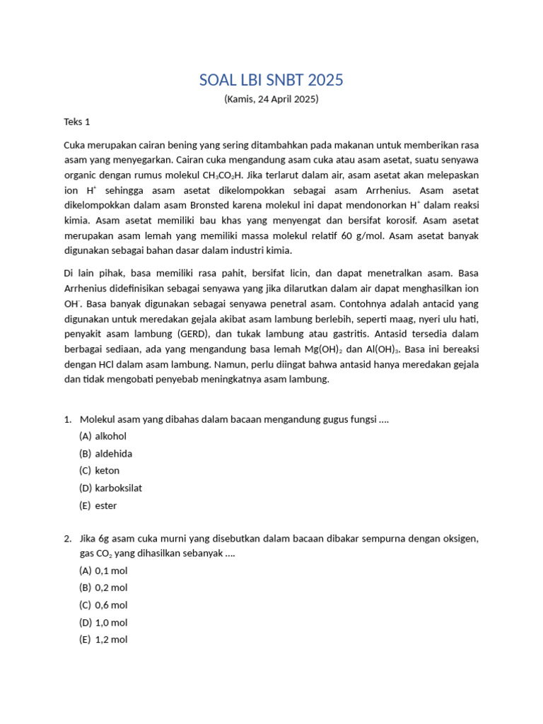 Soal Lbi SNBT 2025 (Kamis) | PDF