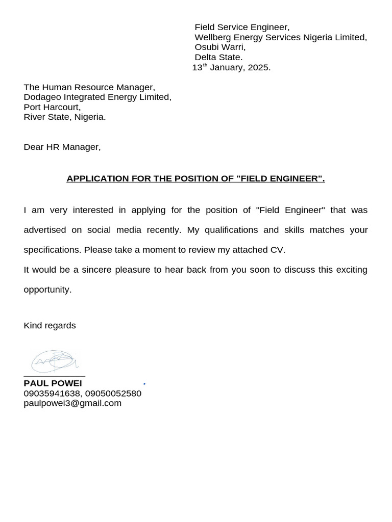 Paul Powei Cover Letter | PDF