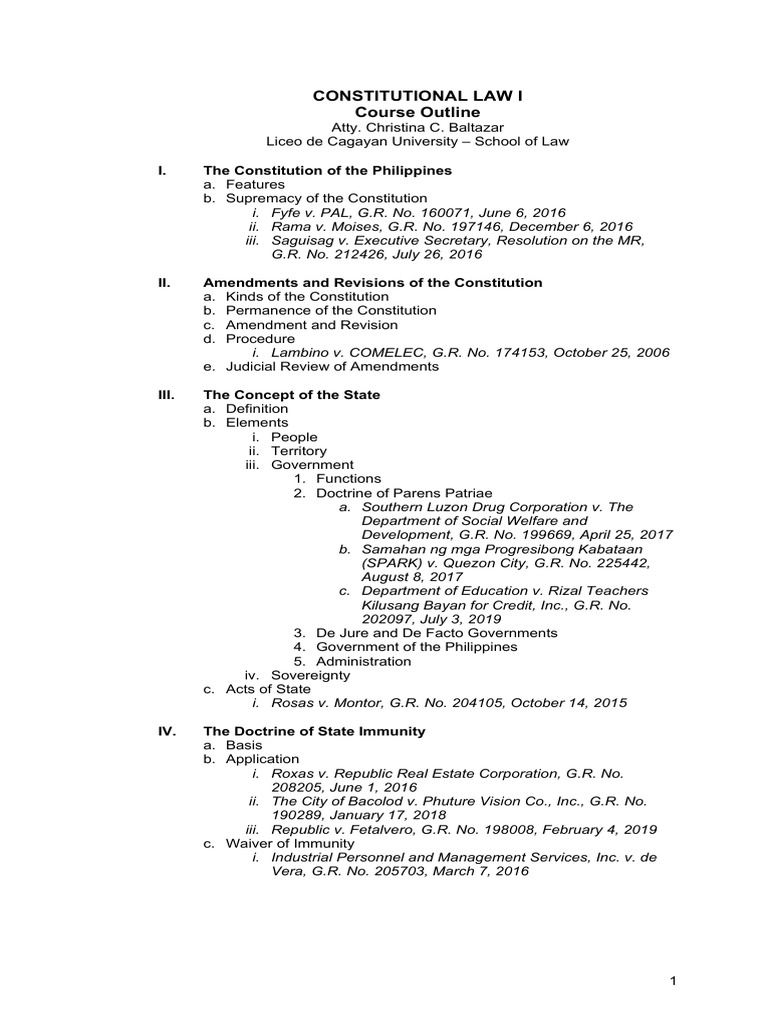 Constitutional Law I. Course Outline 3 | PDF | Commission On Elections ...