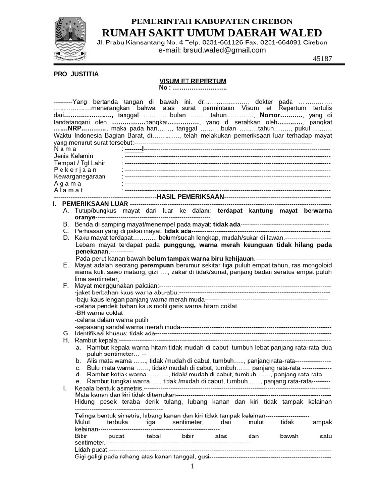 Contoh Hasil Visum Mayat | PDF