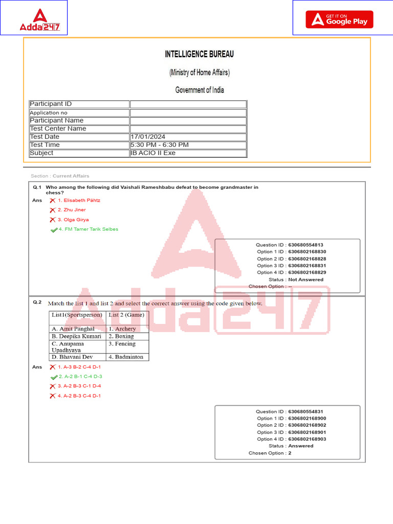 IB ACIO Grade II Executive Jan 17 2024 Shift 4 | PDF