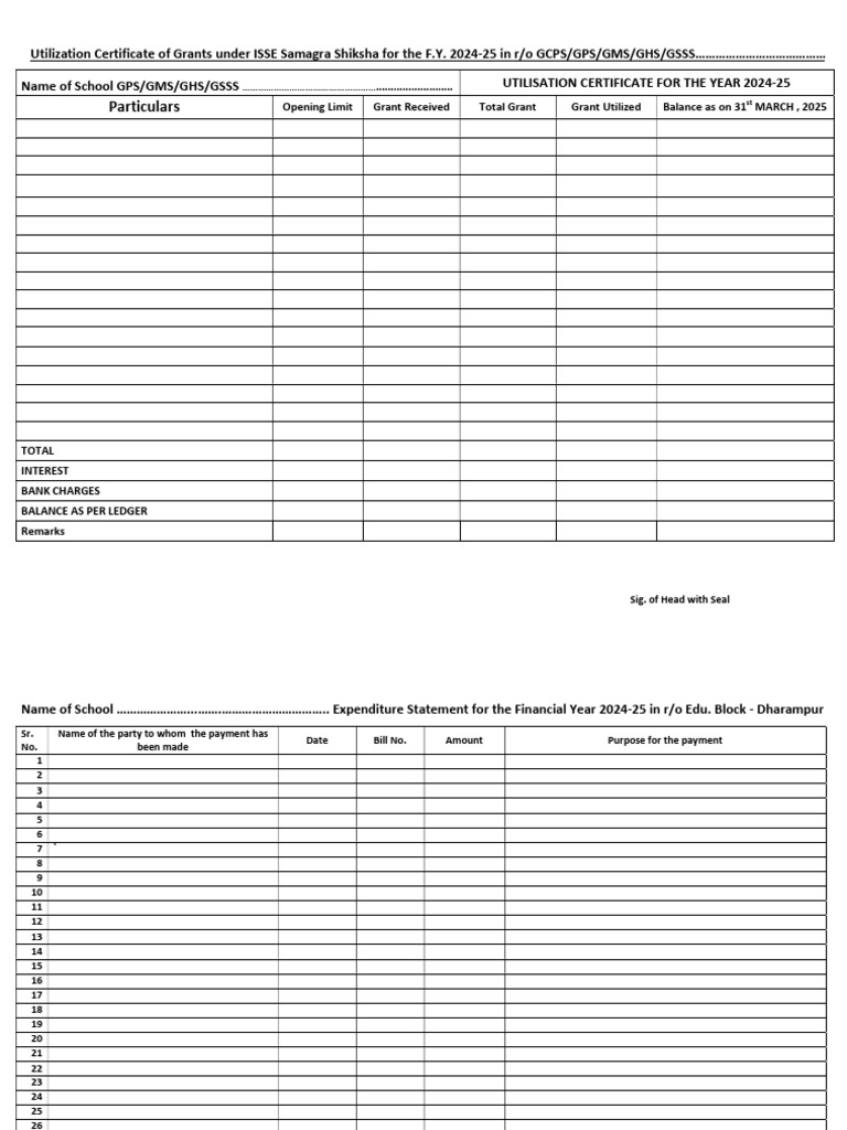 Utilization Certificate 2024-25 Samagra Shiksha | PDF