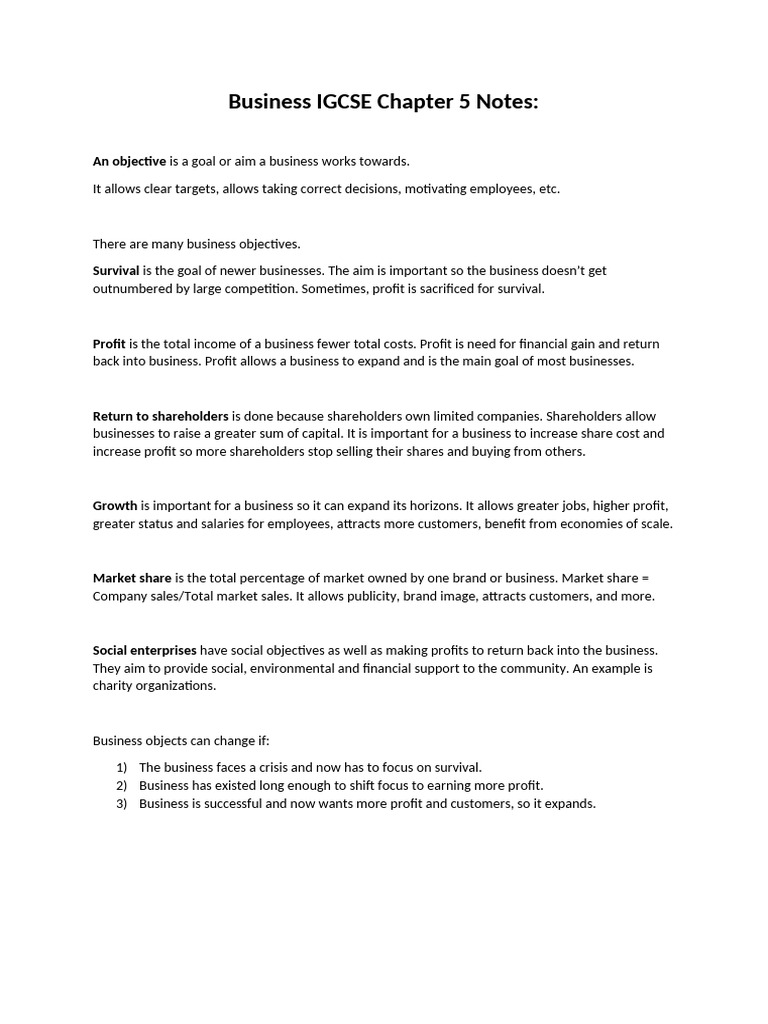 Business IGCSE Chapter 5 Notes | PDF