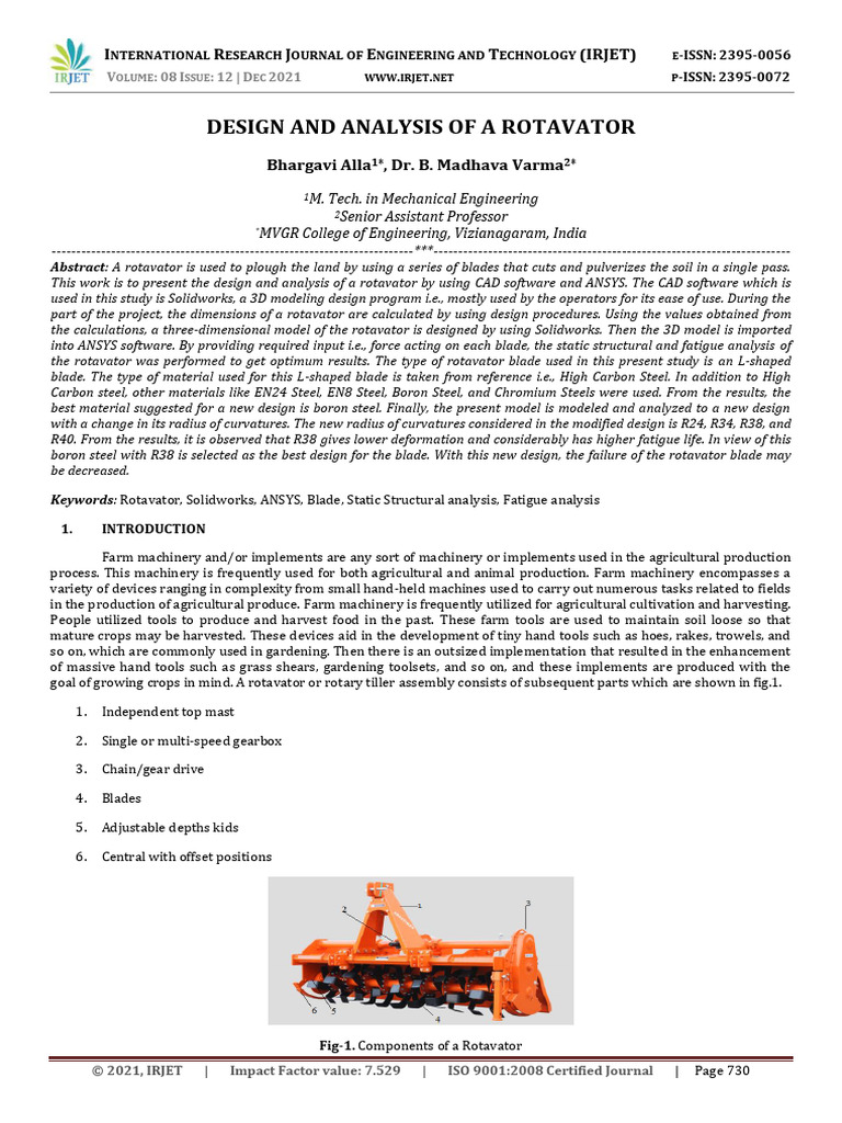 Design and Analysis of Rotavator Blades | PDF | Tillage | Strength Of ...