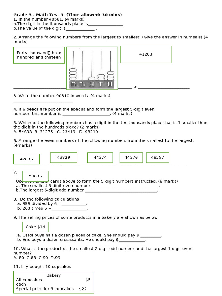 Grade 3-Maths Assessment 3 | PDF