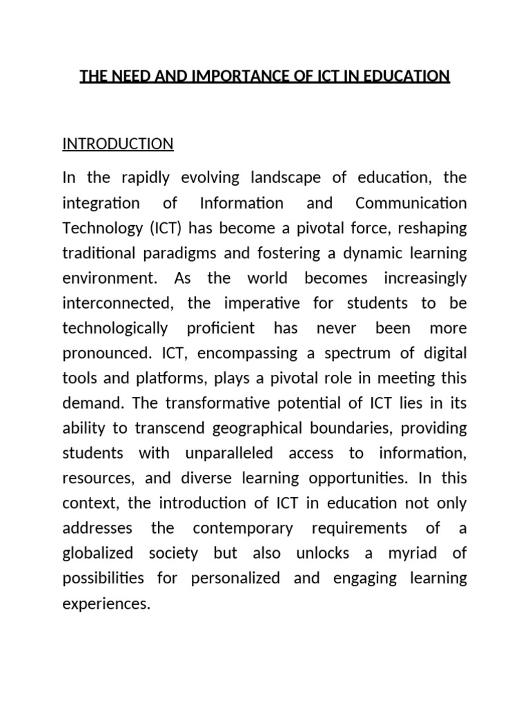 Importance of ICT in Education | PDF | Educational Technology | Learning
