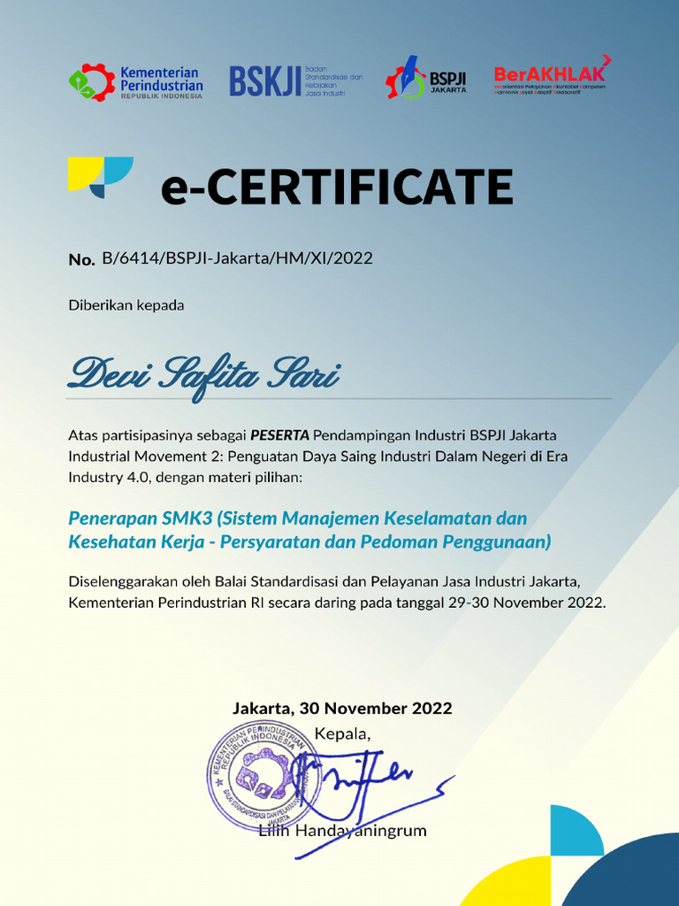 E-SERTIFIKAT PESERTA INMOVE.2 - Devi Safita Sari | PDF