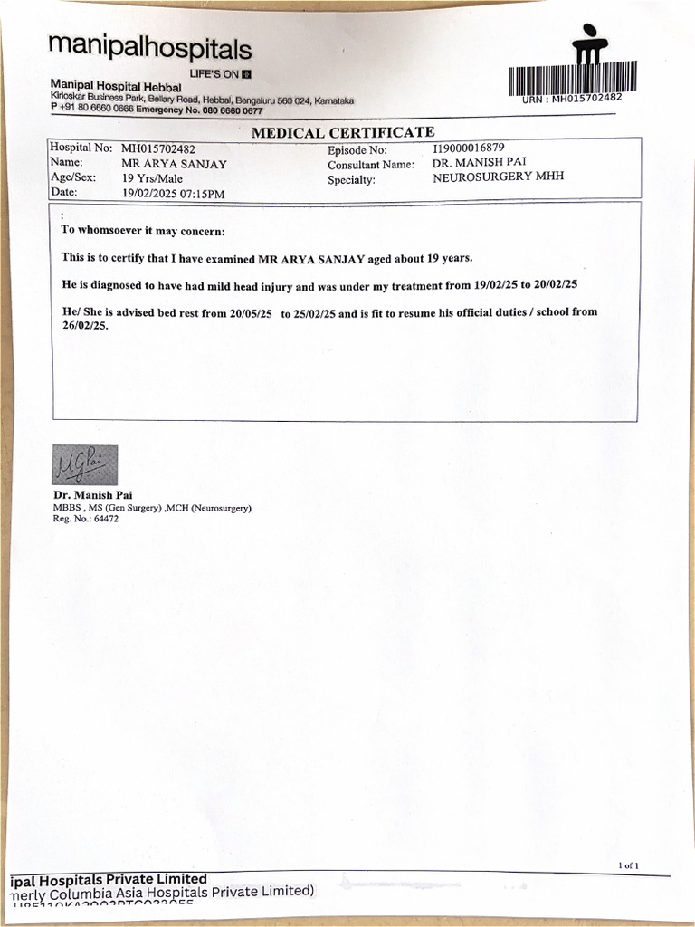 Arya Medical Report | PDF