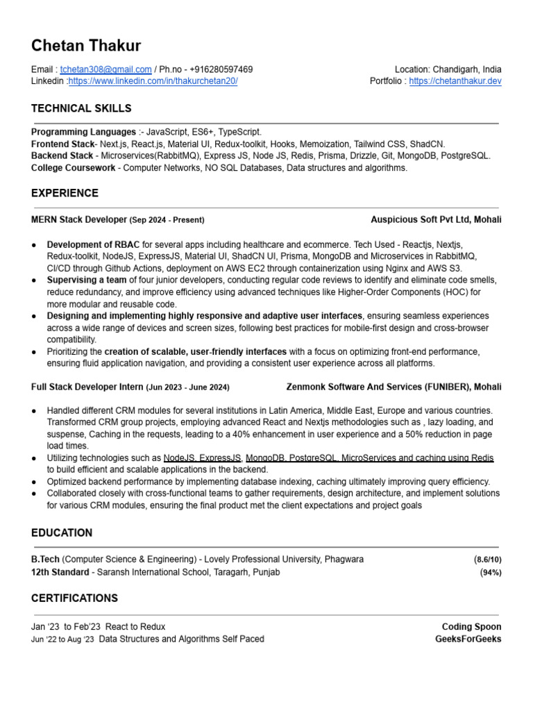 Chetan's Resume Univ Resume | PDF | Software Development | Software