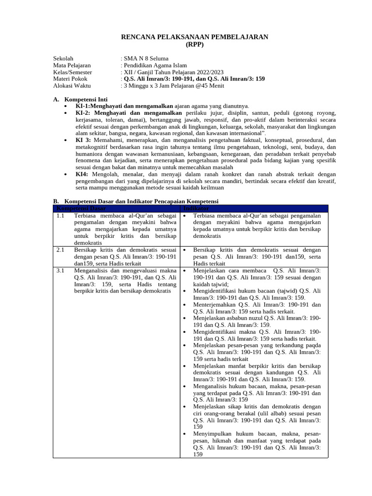 Perangkat PAI Semester Ganjil TP 2022-2023 | PDF