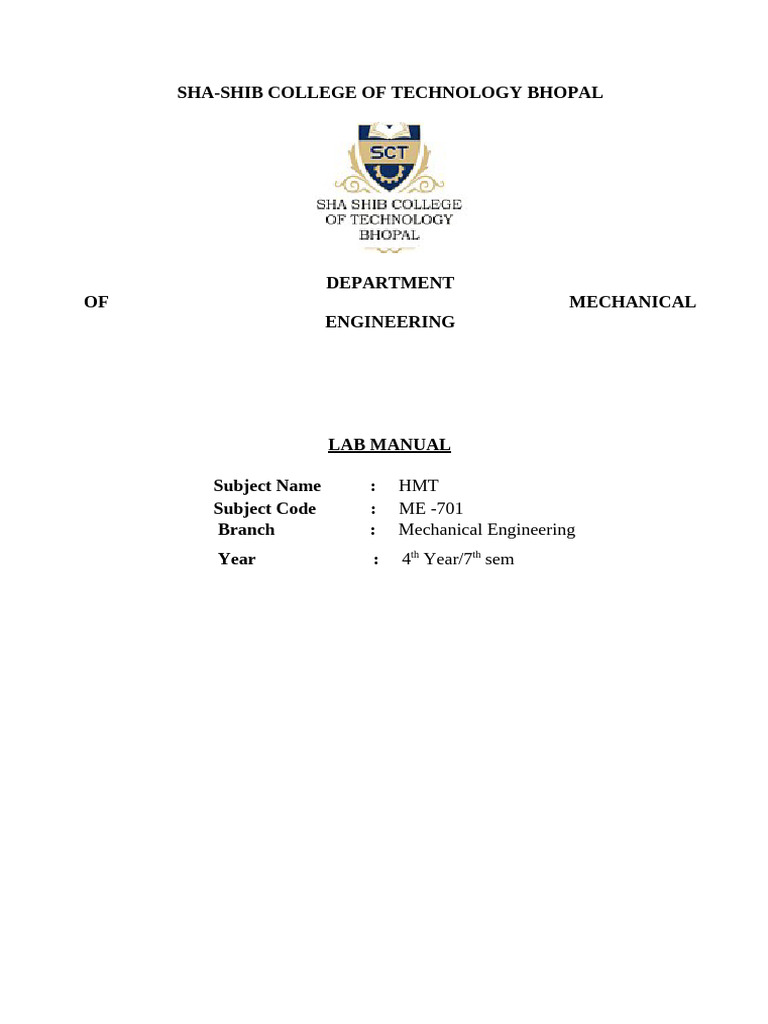 Lab Manual - Me 701 HMT | PDF | Boiling | Heat Transfer