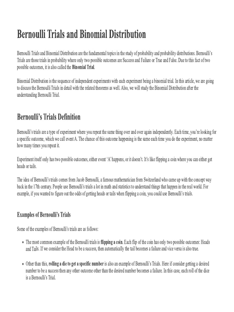Bernoulli Trials and Binomial Distribution | PDF | Discrete Mathematics ...