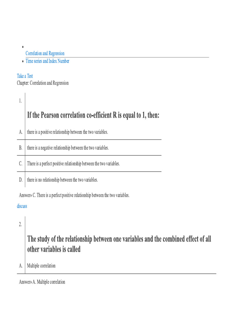 40+ Correlation and Regression Solved MCQs | PDF