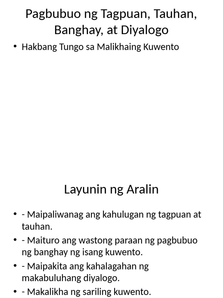 Tagpuan Tauhan Banghay Diyalogo | PDF