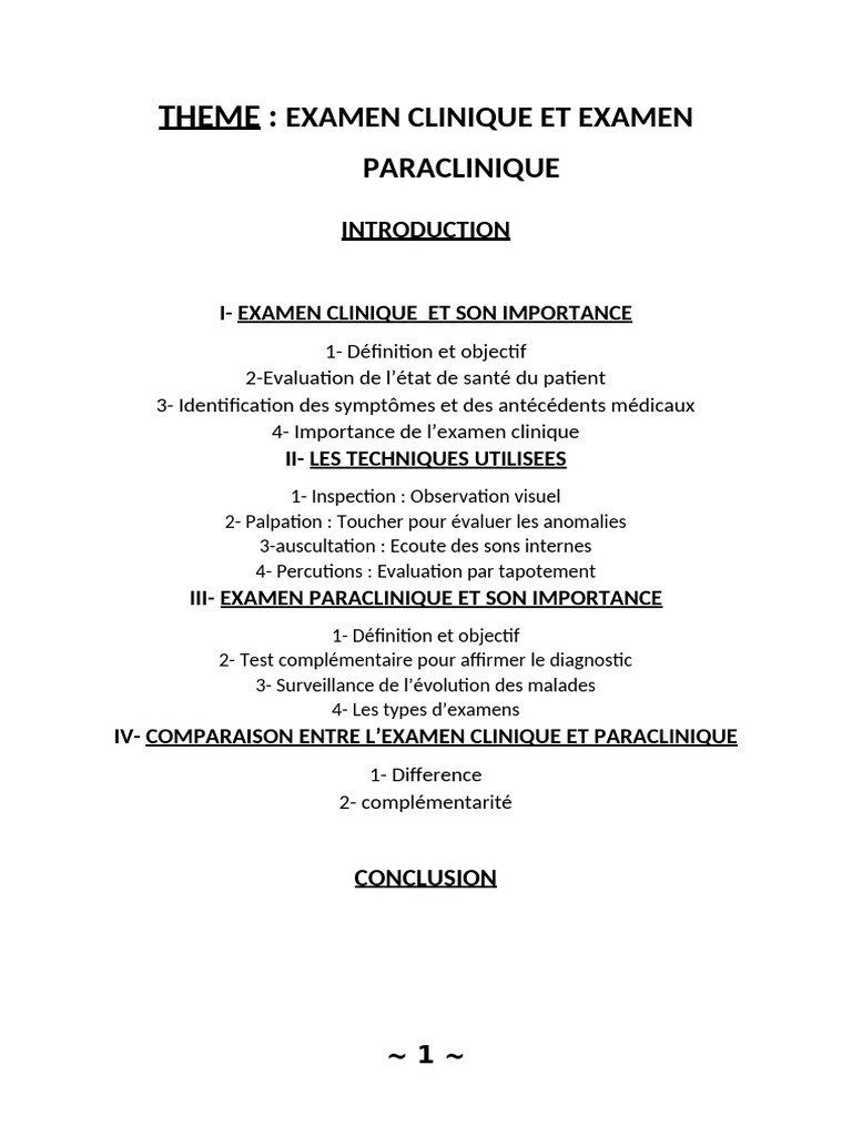 Examen Clinique et Paraclinique | PDF | Imagerie médicale | Examen physique