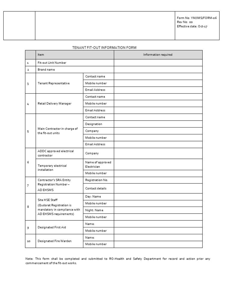 Tenant Fit-Out Information Form | PDF