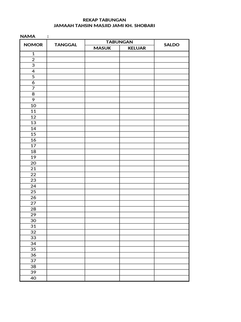 Rekap Tabungan Jamaah Tahsin | PDF