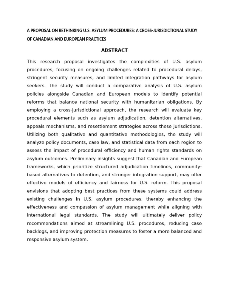 A PROPOSAL ON RETHINKING U.S. ASYLUM PROCEDURES A CROSS-JURISDICTIONAL ...