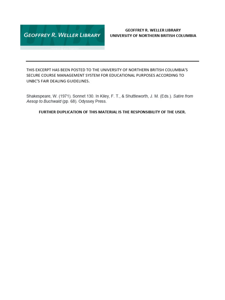 Shakespeare Sonnet 130 | PDF