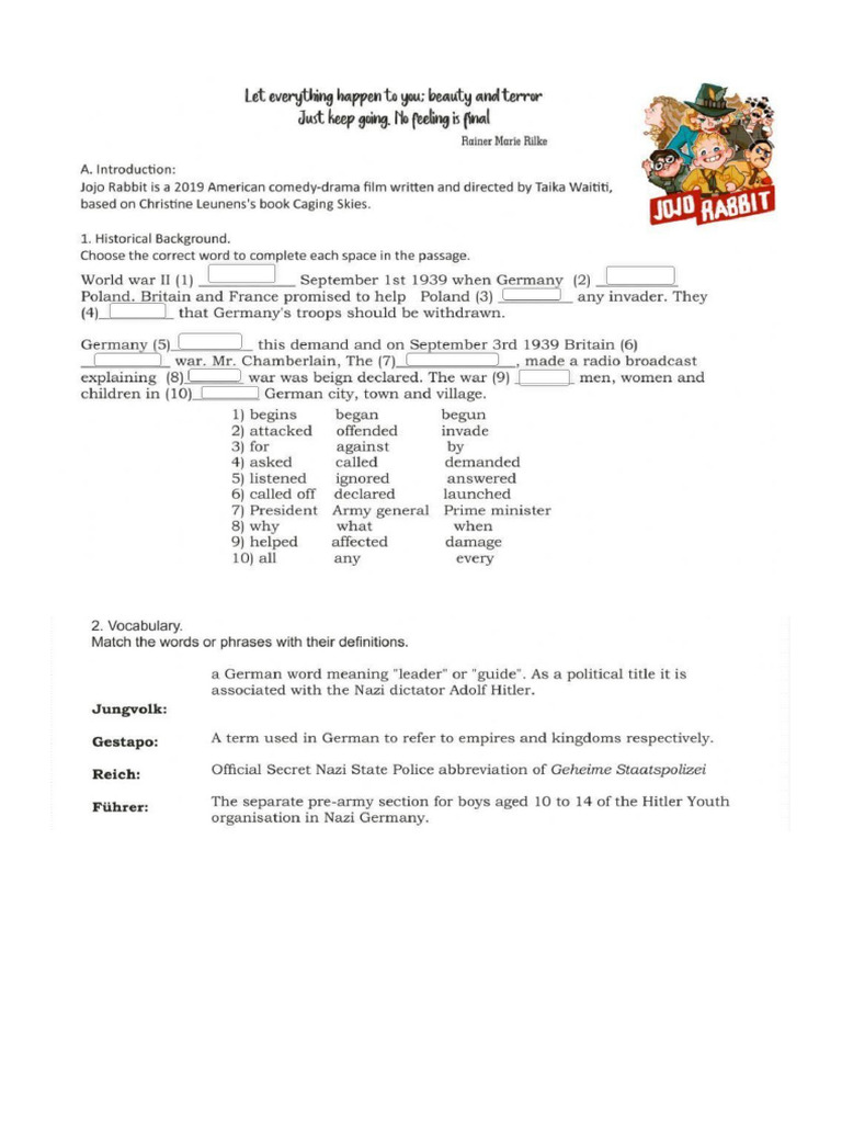 Jojo Rabbit Worksheet | PDF