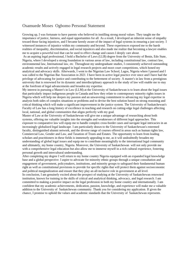 Personal Statement for LLM Application | PDF | University | Social ...