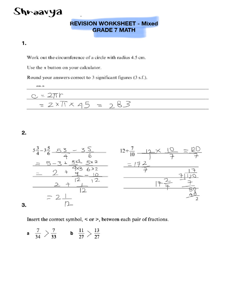 Shraavya 7bfractions Revision | PDF