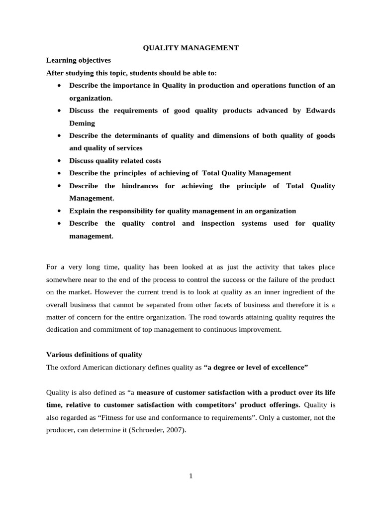 Quality Management Notes (3) (3) | PDF | Quality (Business) | Six Sigma