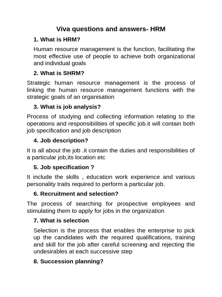 HRM Viva Questions and Answers Guide | PDF | Performance Appraisal ...