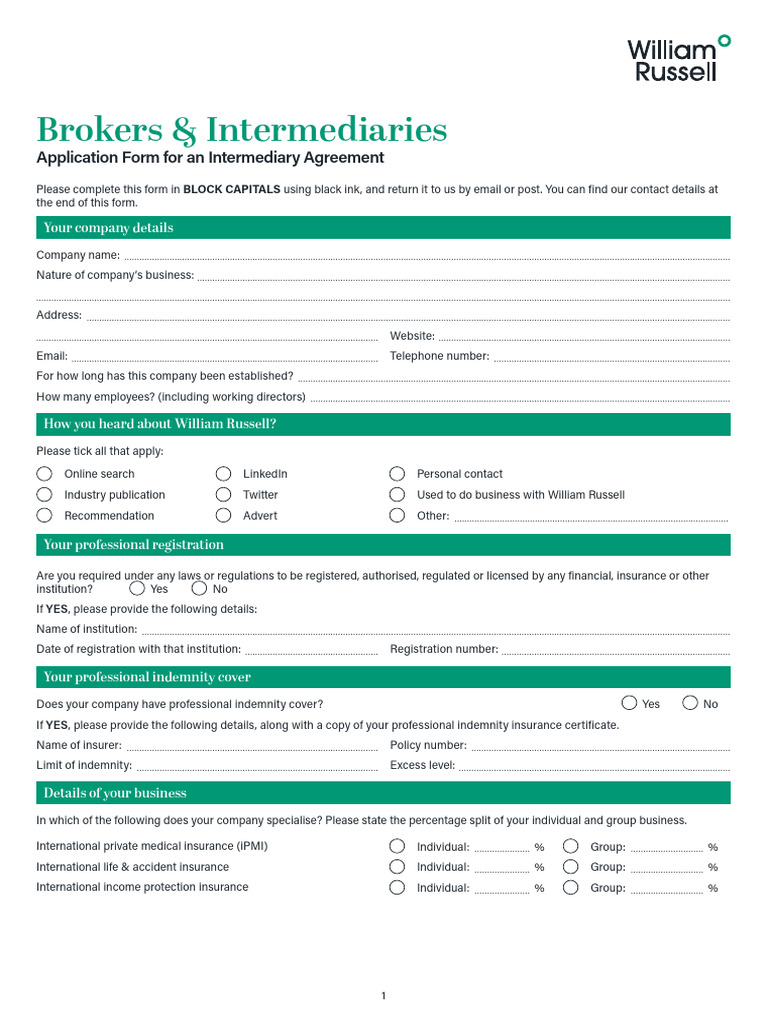 WRE - Broker Apllication Form | PDF | Insurance | Financial Services