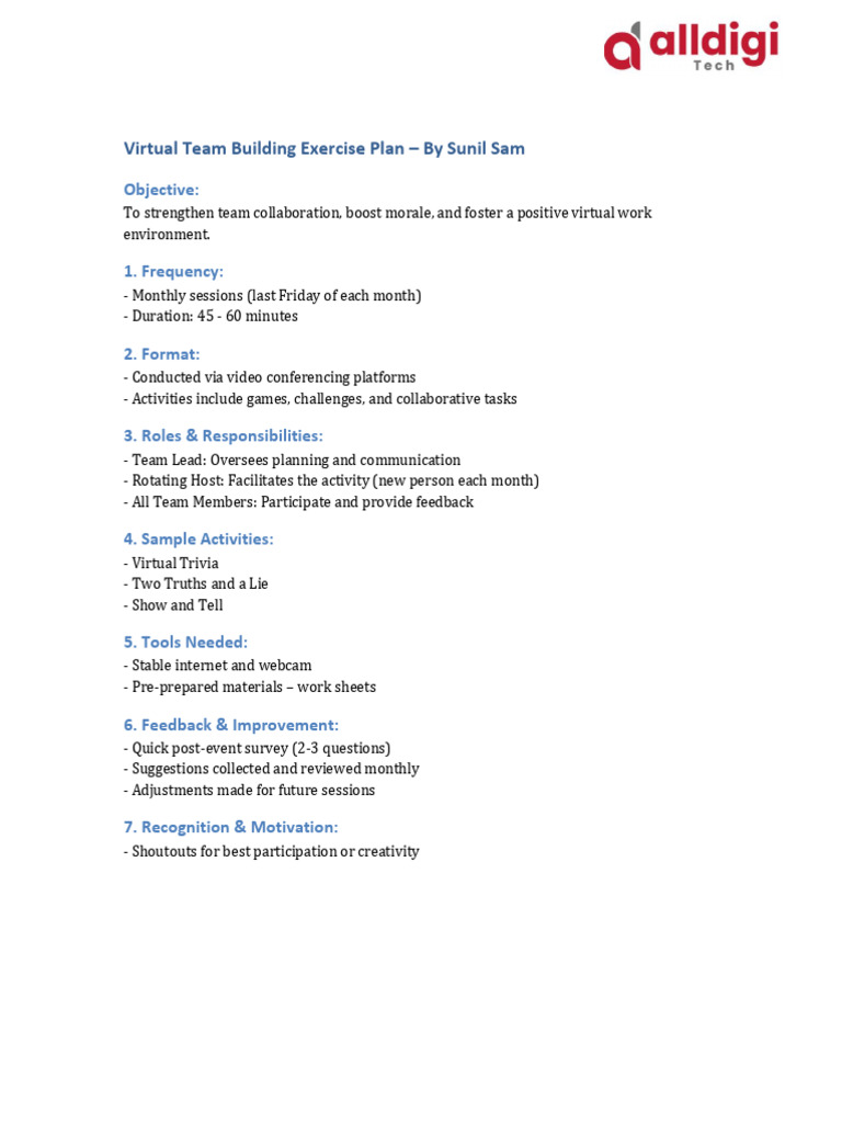 Virtual Team Building Exercise Plan | PDF