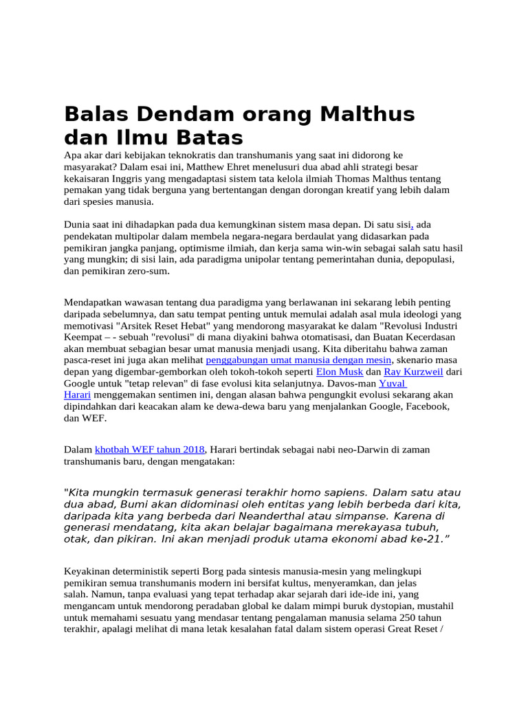 Balas Dendam Orang Malthus Dan Ilmu Batas | PDF
