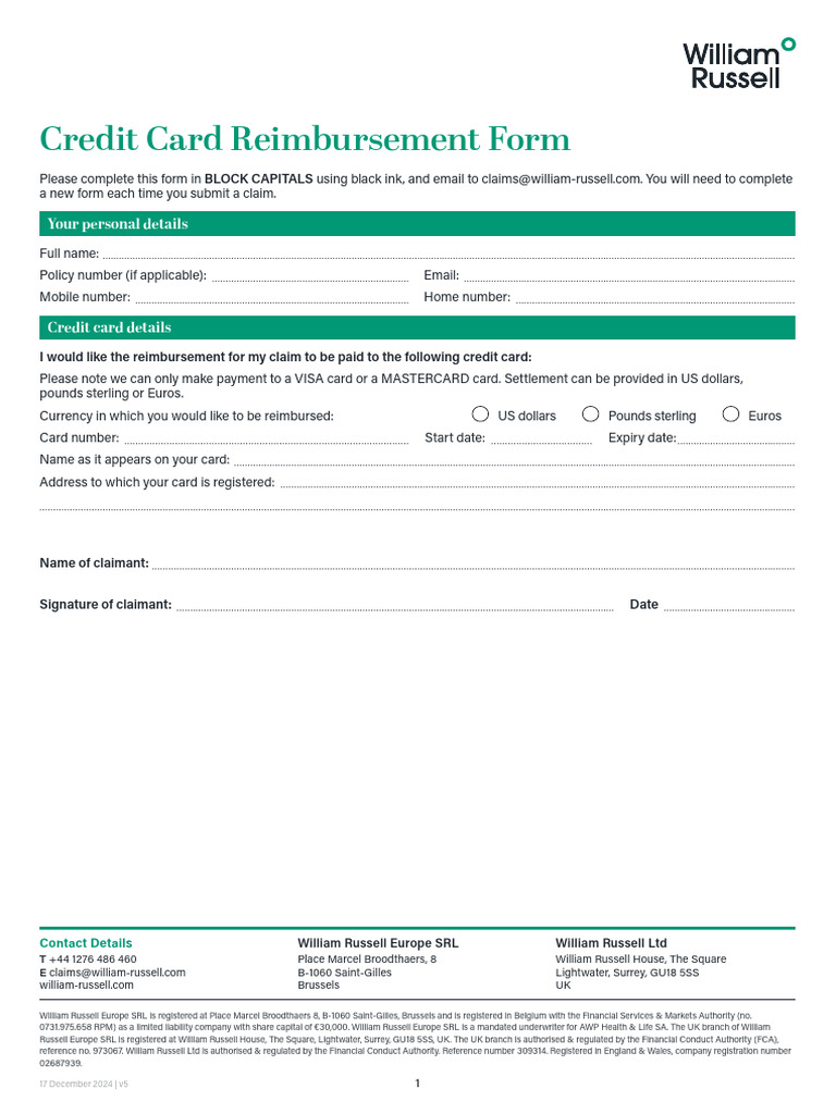 Credit Card Reimbursement Form | PDF | Credit Card | Financial Markets
