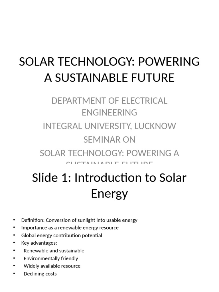 Solar Technology for a Sustainable Future | PDF | Solar Power ...