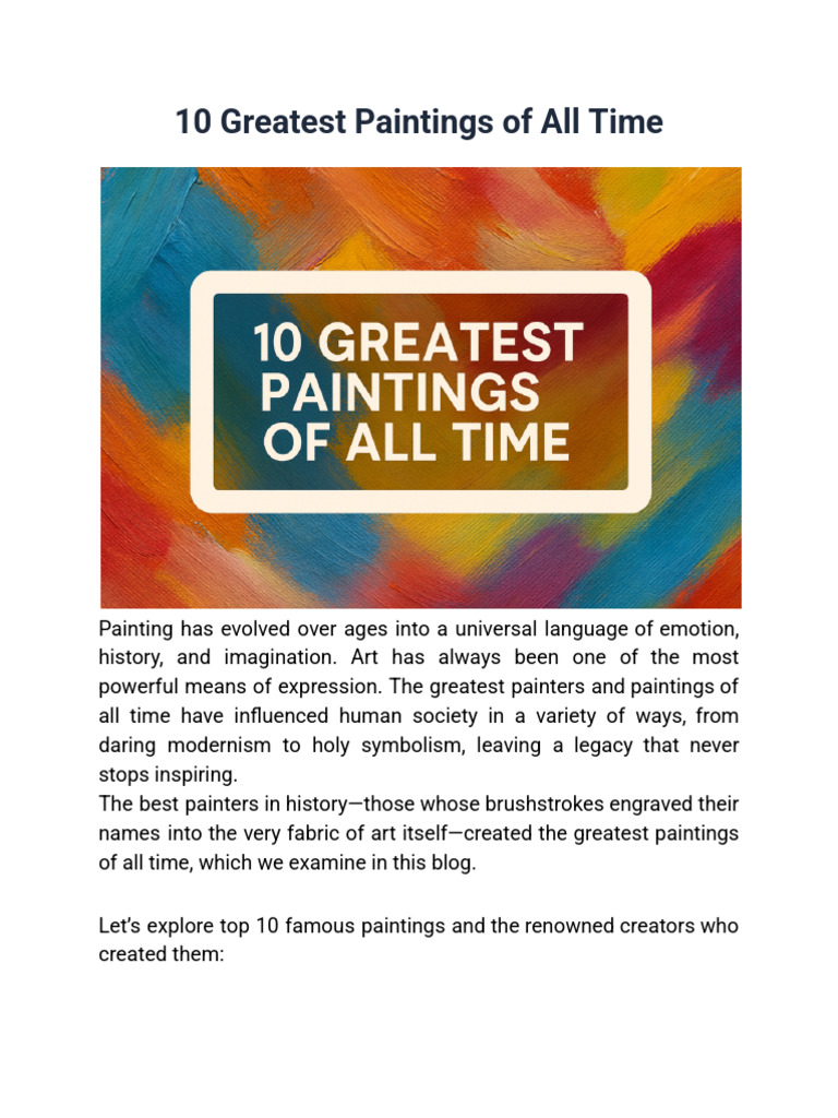 Greatest Paintings of All Time | PDF | Leonardo Da Vinci | Paintings
