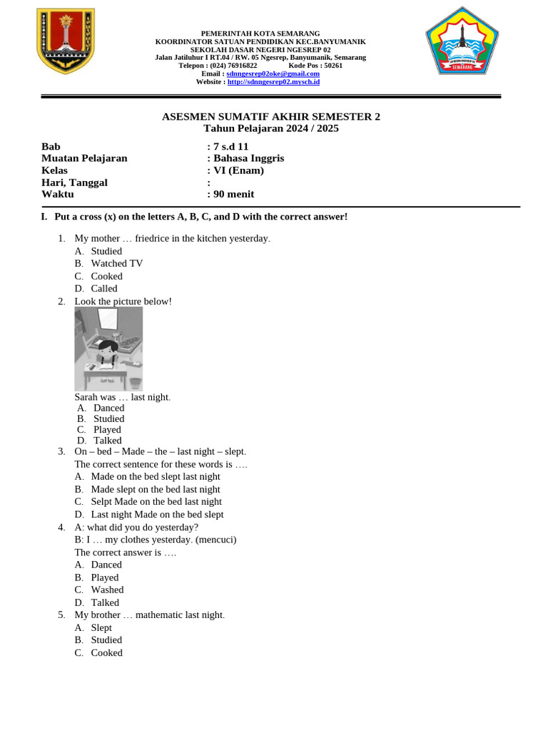 SOAL SAS 2 BHS INGGRIS KLS 6 TAHUN 2024-2025 | PDF