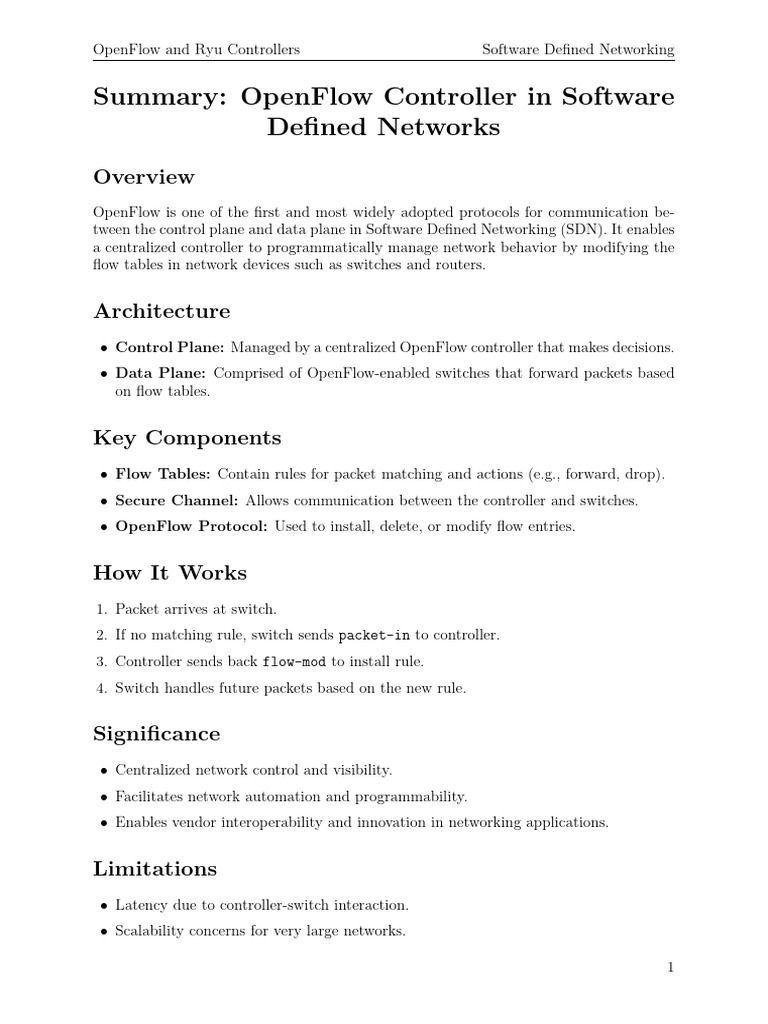 Openflow and Ryu Controller Overview | PDF | Computer Network | Network Switch