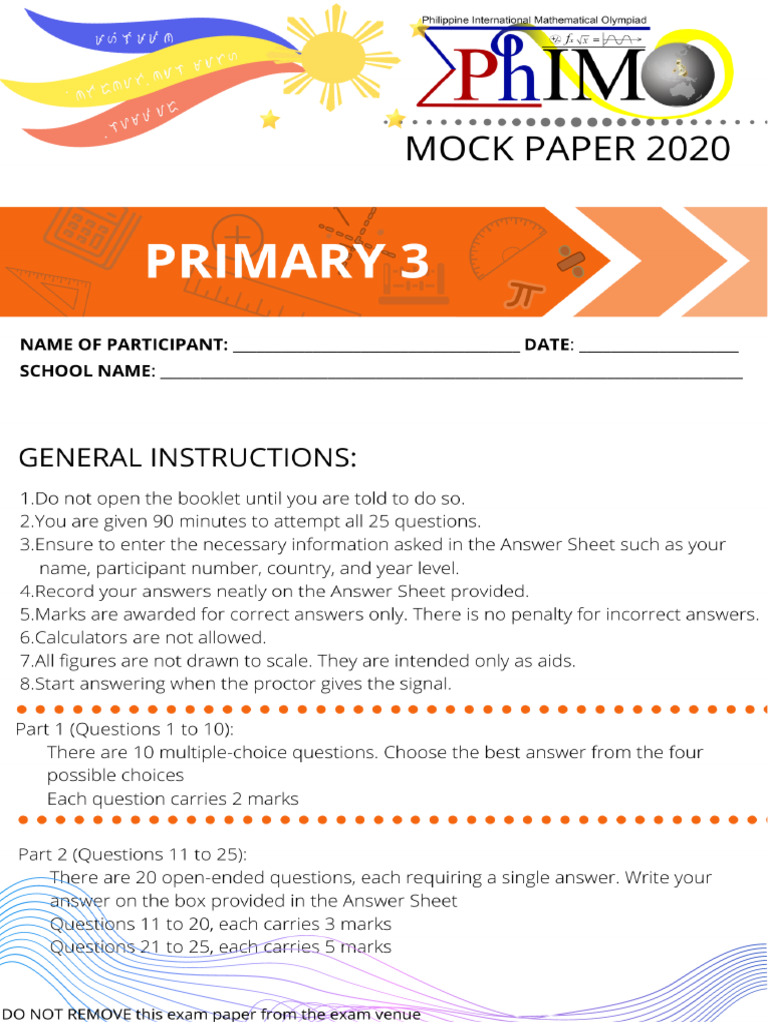 Phimo Mock 2020 Primary 3 | PDF | Number Theory