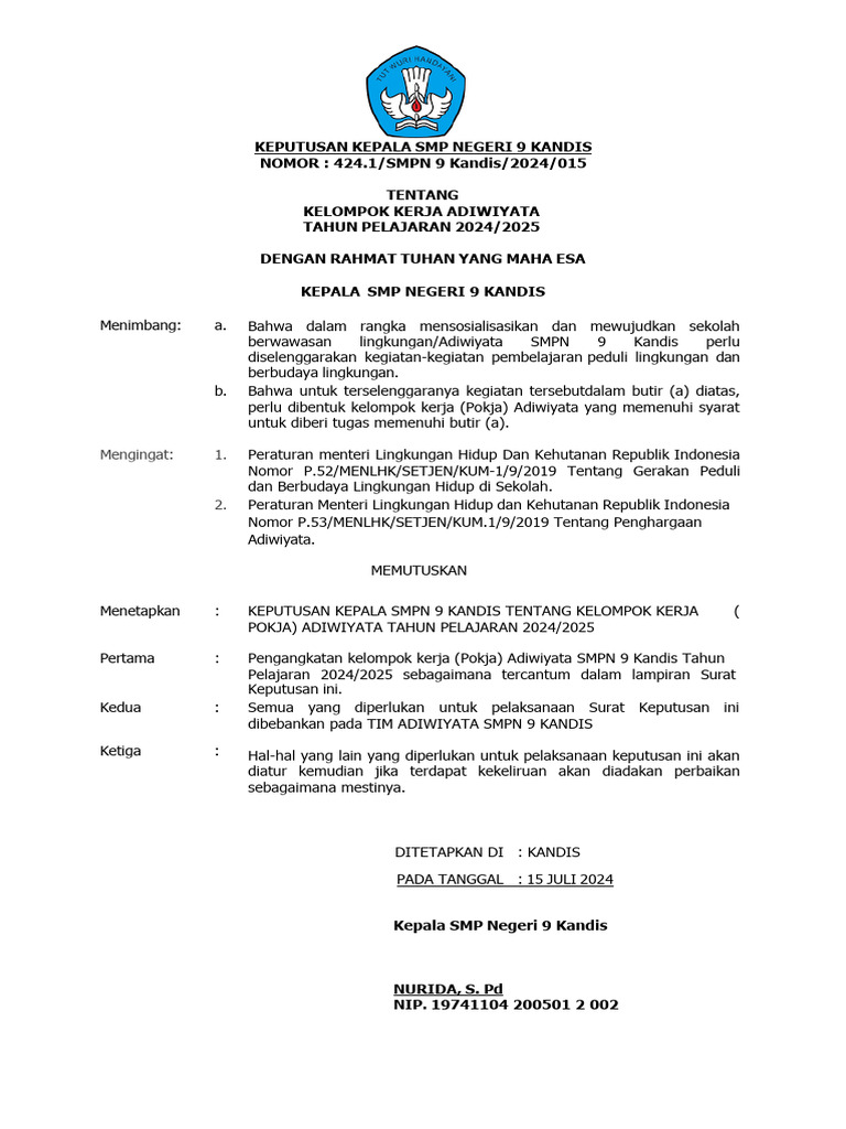 SK Pokja SMPN 9 Kandis | PDF