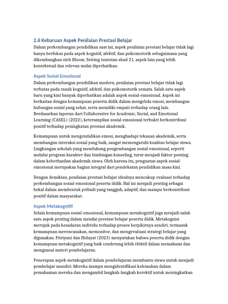 Kebaruan Aspek Penilaian Prestasi Belajar | PDF