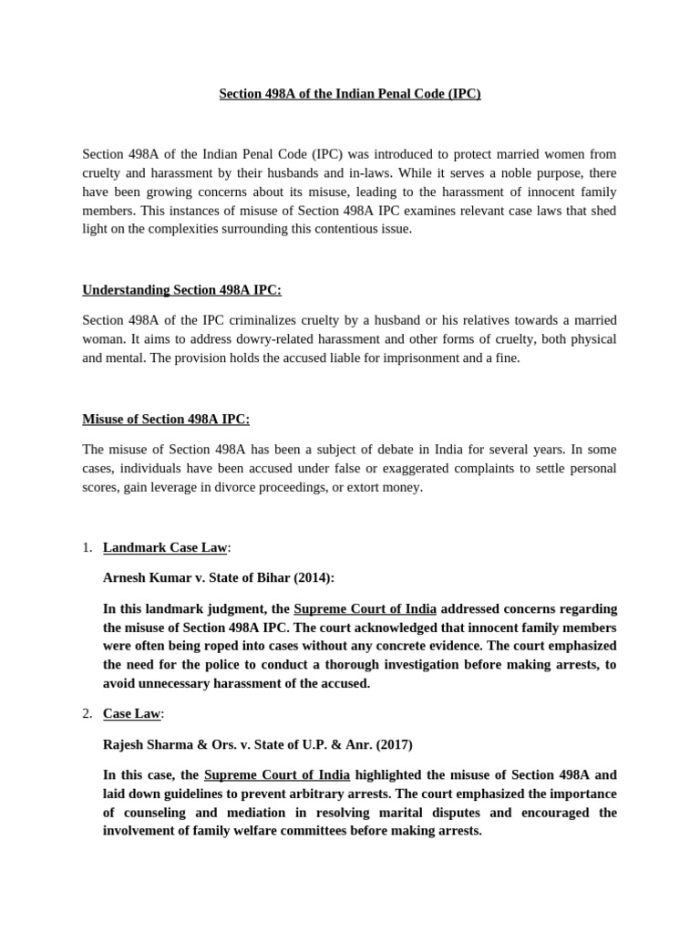 Misuse of IPC Section 498A Explained | PDF | Justice | Crime & Violence